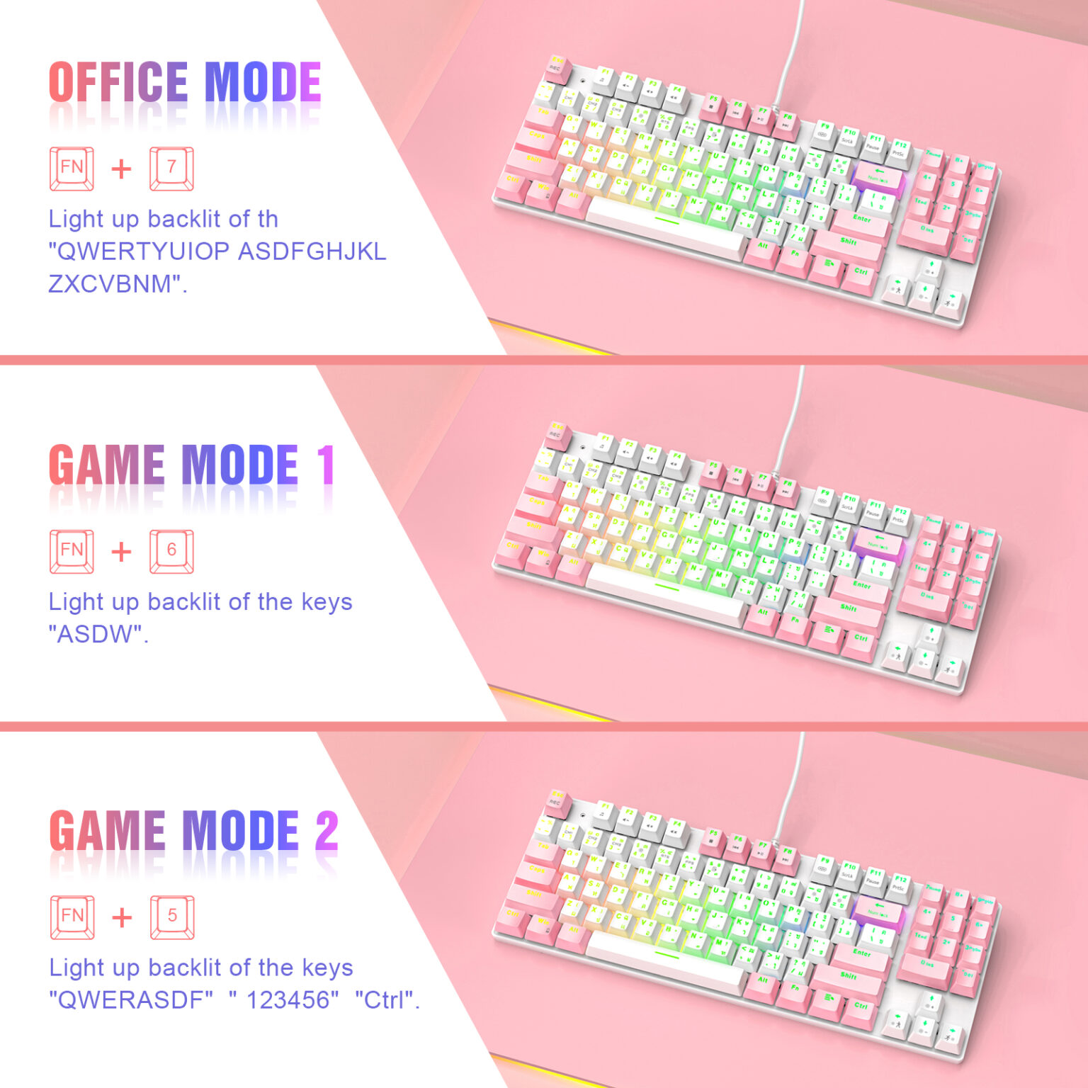 Onikuma Haru Gaming Keyboard Mini RGB (White-Pink) คีย์บอร์ดเกมมิ่ง ...